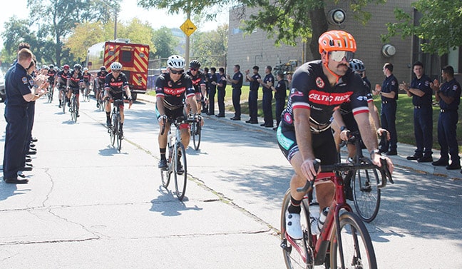 Firefighters take on the heat of Toronto in first leg of three-day ride to National Firefighters ...